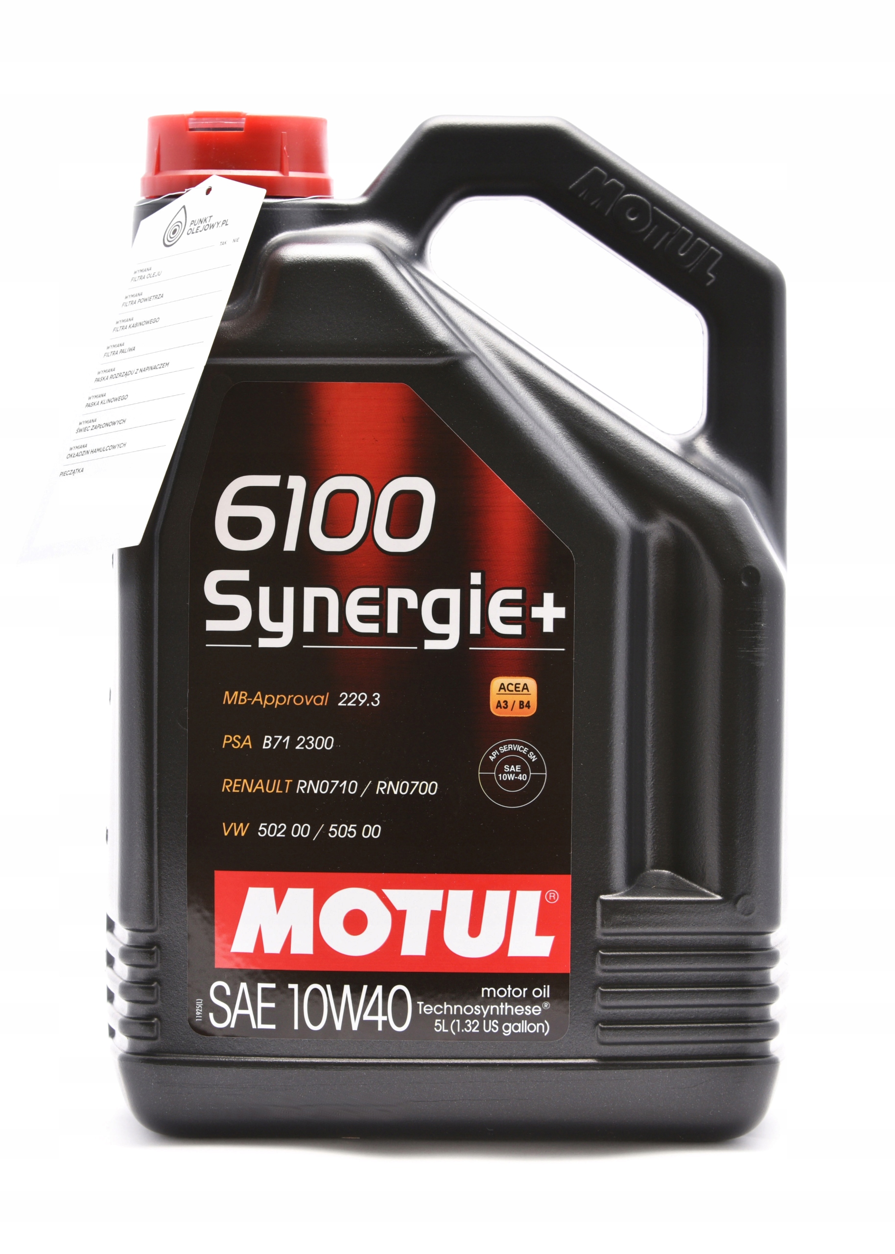 MOTUL 6100 SYNERGIE+ 10W40 5L VW 502 505 + GRATIS - 7544030684 ...
