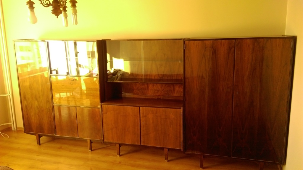 KOMPLET MEBLE PRL VINTAGE RETRO politura połysk - 7653551953 ...
