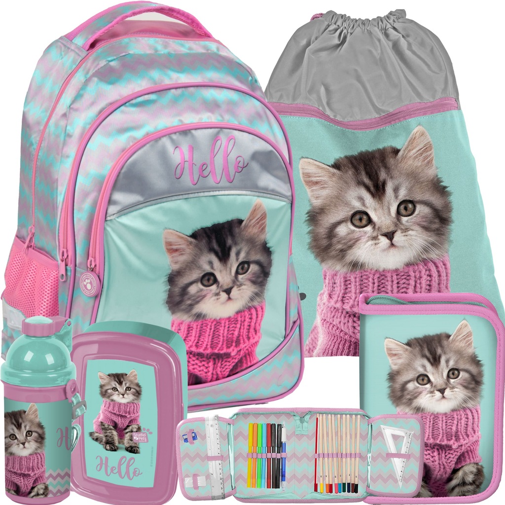 PLECAK SZKOLNY Z KOTKIEM KOT ZESTAW DLA DZIEWCZYNY - 7450483856 - oficjalne archiwum Allegro