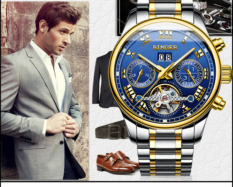 Moda meska Zegarki Top Marka BINGER S1036 12 Kolor - 7150352204 ...