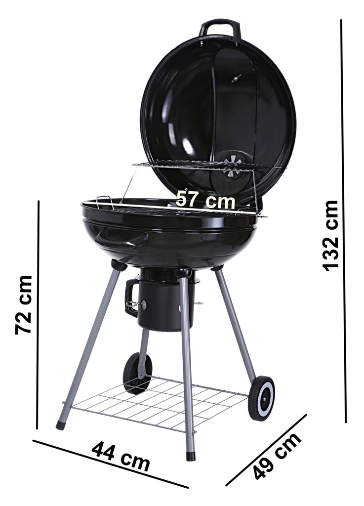 Okrągły grill ogrodowy z pokrywą i popielnikiem - 7285167175 ...