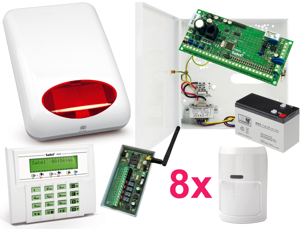 SYSTEM ALARMOWY SATEL VERSA 10 LCD 8x CZUJKA + GSM - 6675353295 ...