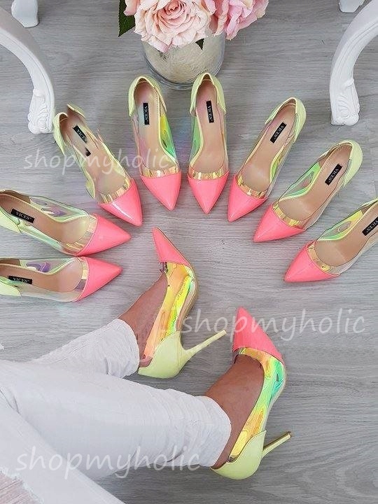Szpilki neonowe neon transparentne VICES holo 35 - 7374145415 ...
