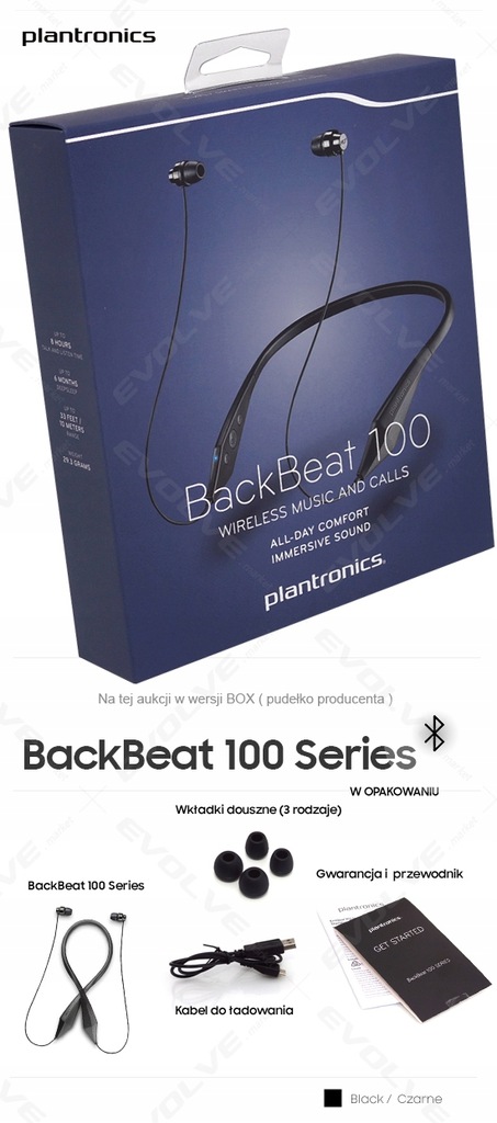 SŁUCHAWKI BLUETOOTH PLANTRONICS BACKBEAT 100 - 7528136205 - oficjalne archiwum Allegro