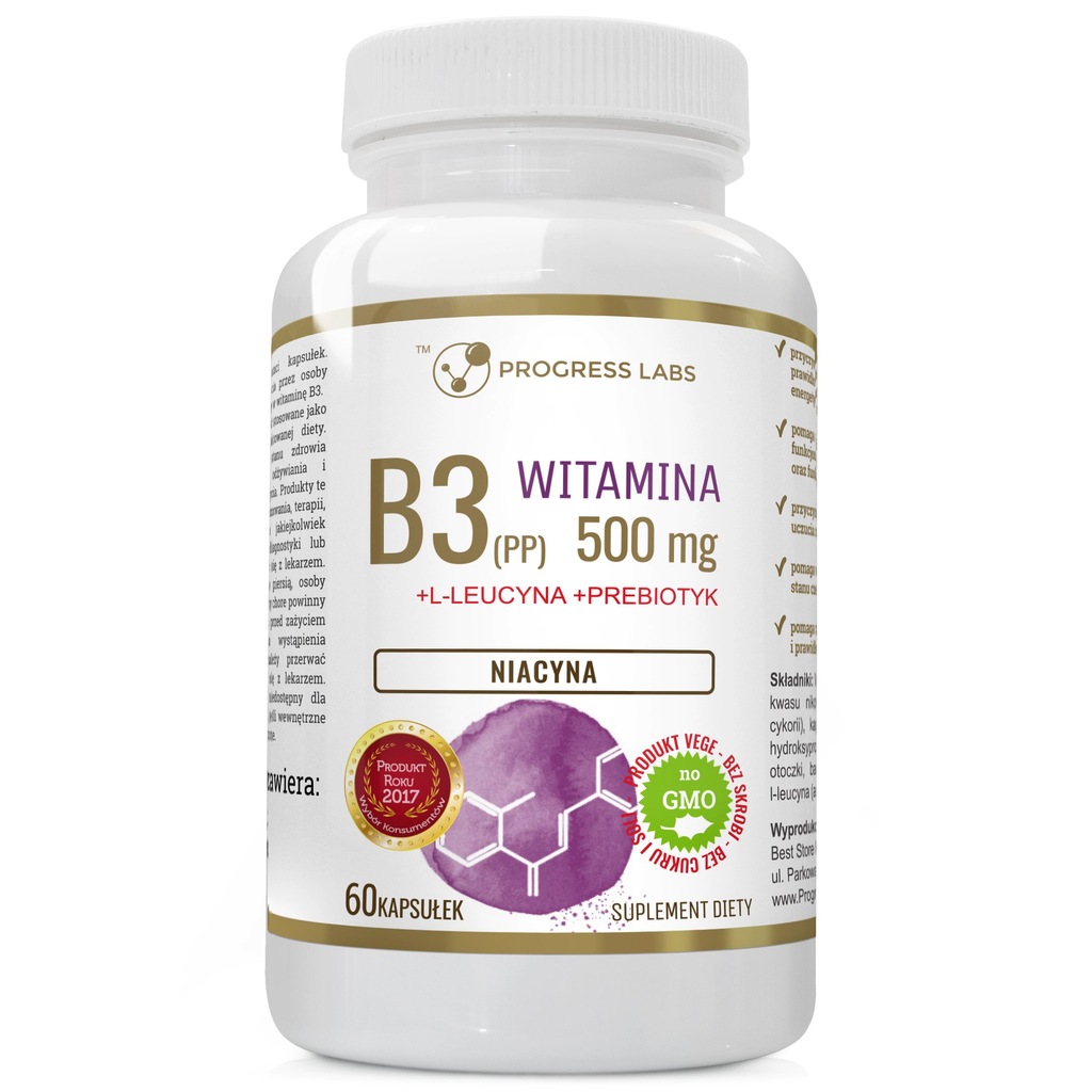 NIACYNA WITAMINA B3 (PP) 500mg 60 KAPSUŁEK WEGAN - 6749814672 ...